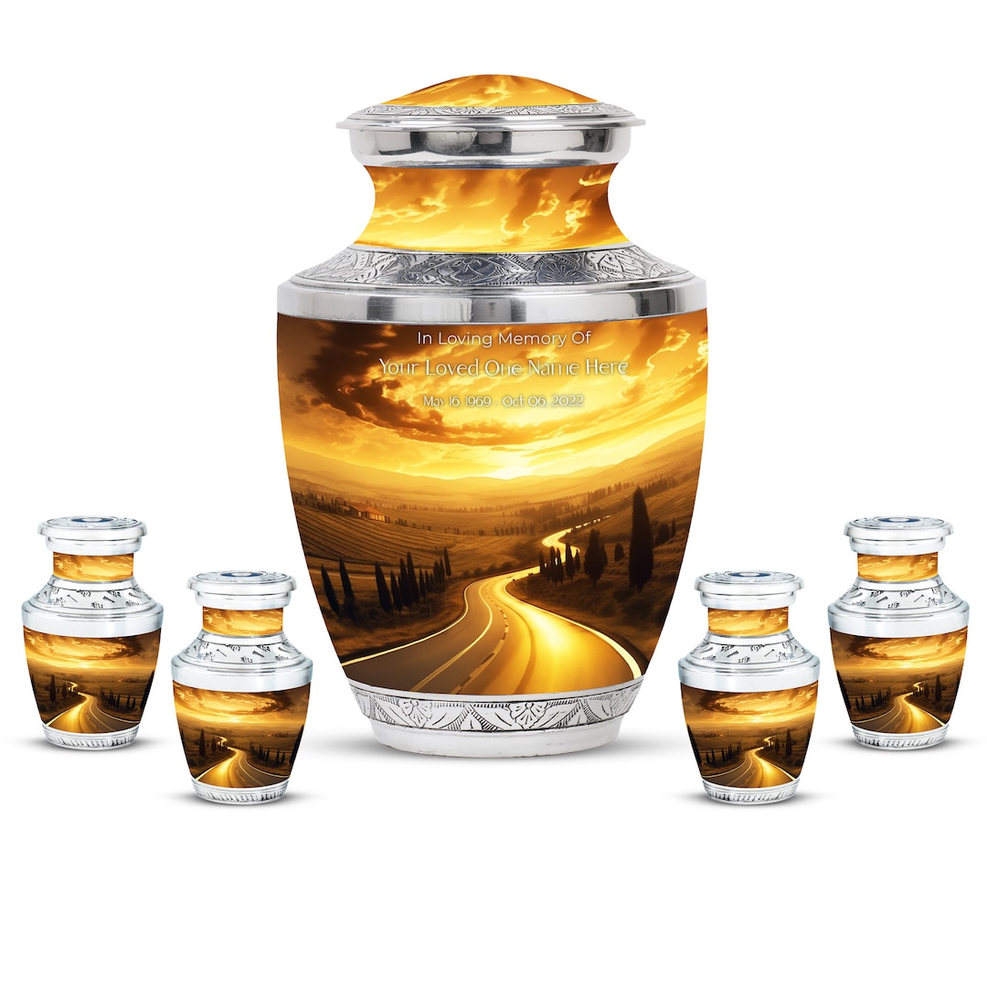 Handmade Sunset Drive Funeral Ash Urn - Golden Sky Memorial Cremation ...
