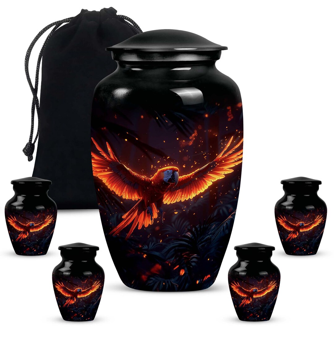 Flamingo Parrot Keepsake Memorial Urns - Lava Red and Coal Black Metal ...