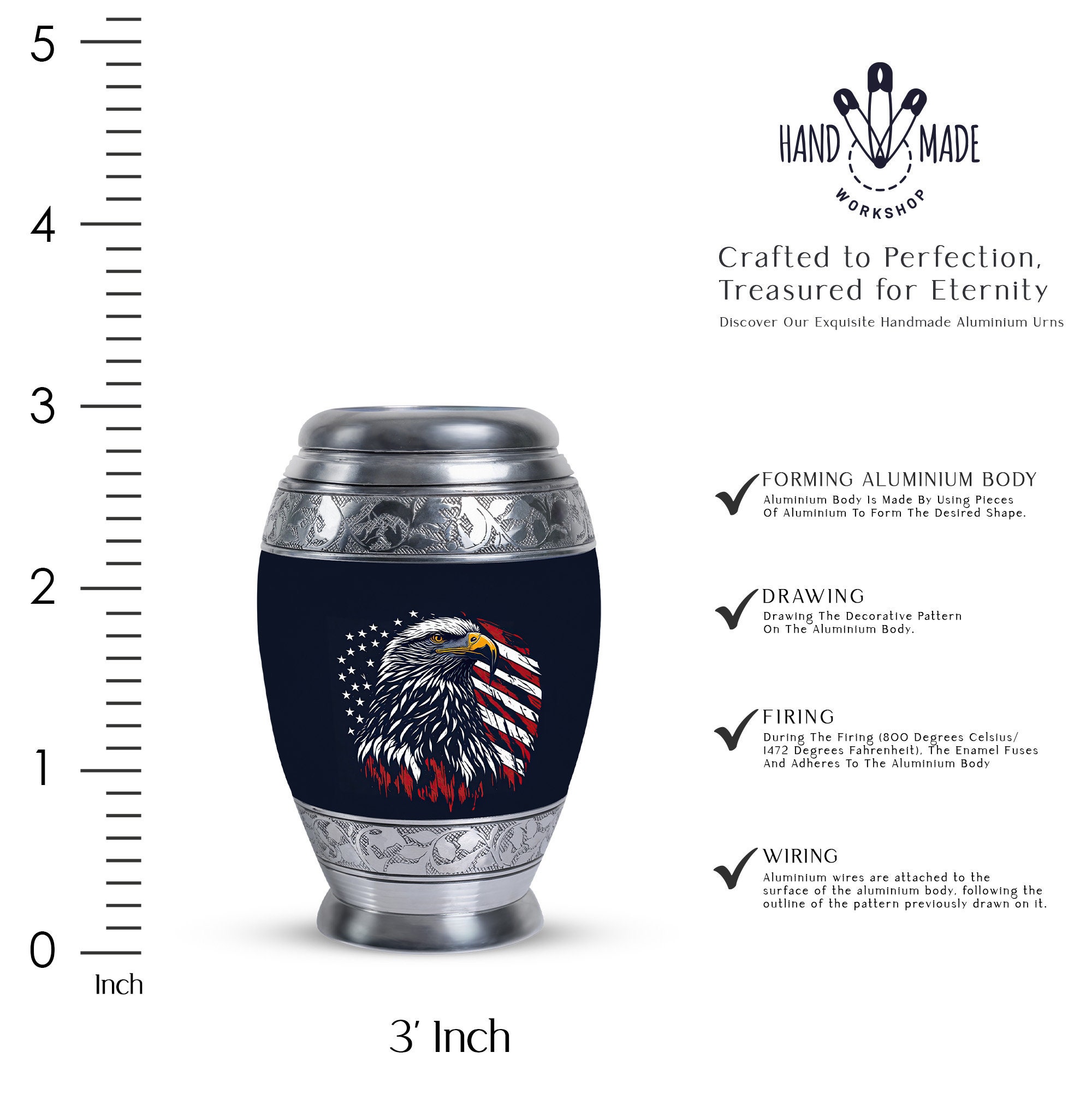 Patriotic Eagle American Flag Cremation Urn for Ashes Upto 200 Cubic ...