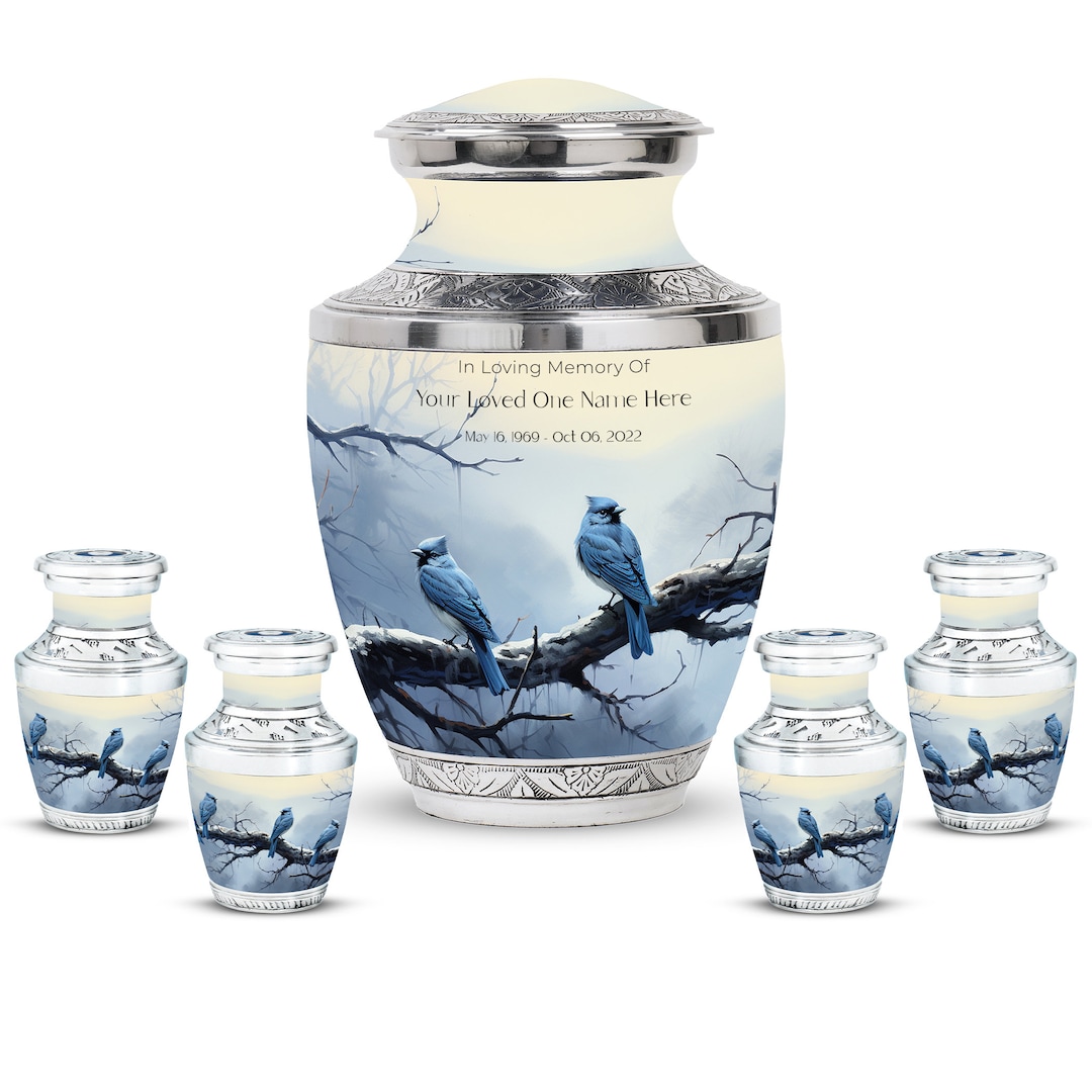 Sky Blue Cremation Urn for Adults Ashes With Blue Birds on Tree Branch ...