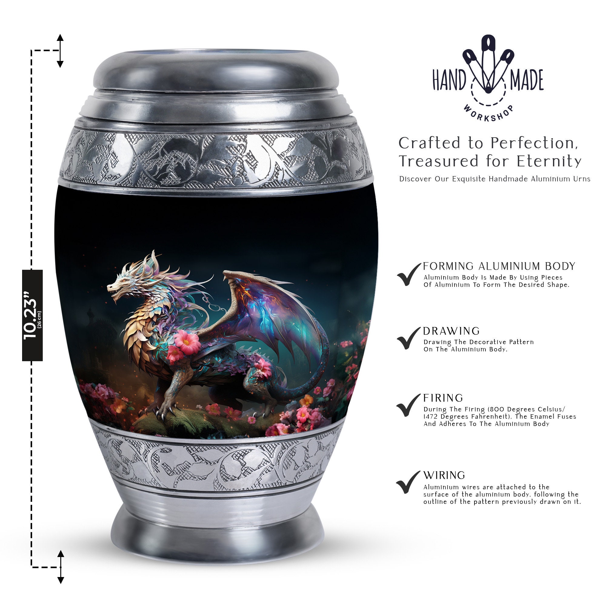 Enchanted Dragon and Cherry Blossom Cremation Urn up to 200 Cubic ...
