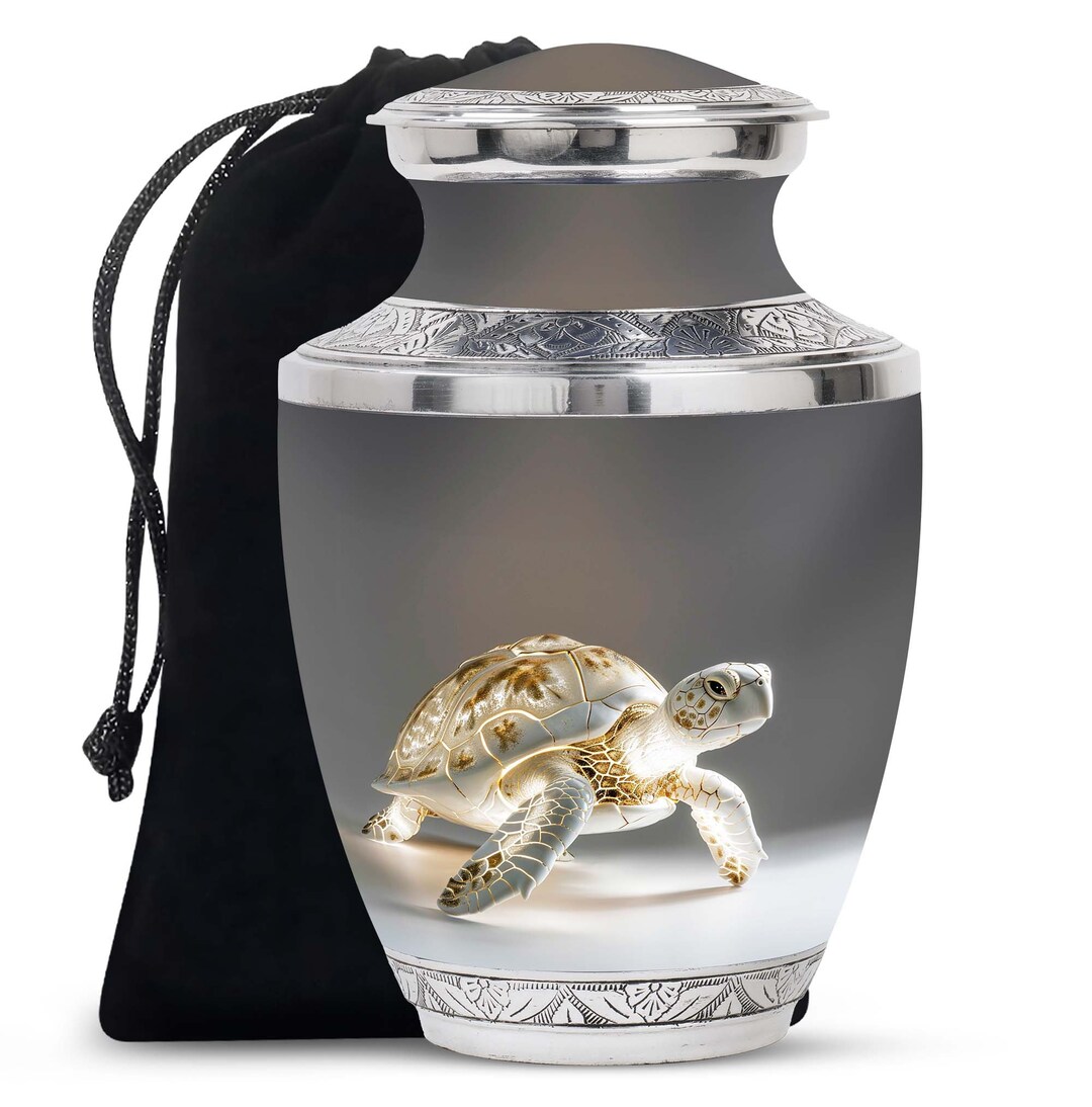 Elegant Silver and Gray Urn With Golden Turtle Urns for Human Ashes ...