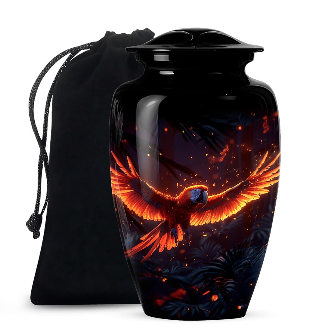 Flamingo Parrot Keepsake Memorial Urns - Lava Red and Coal Black Metal ...