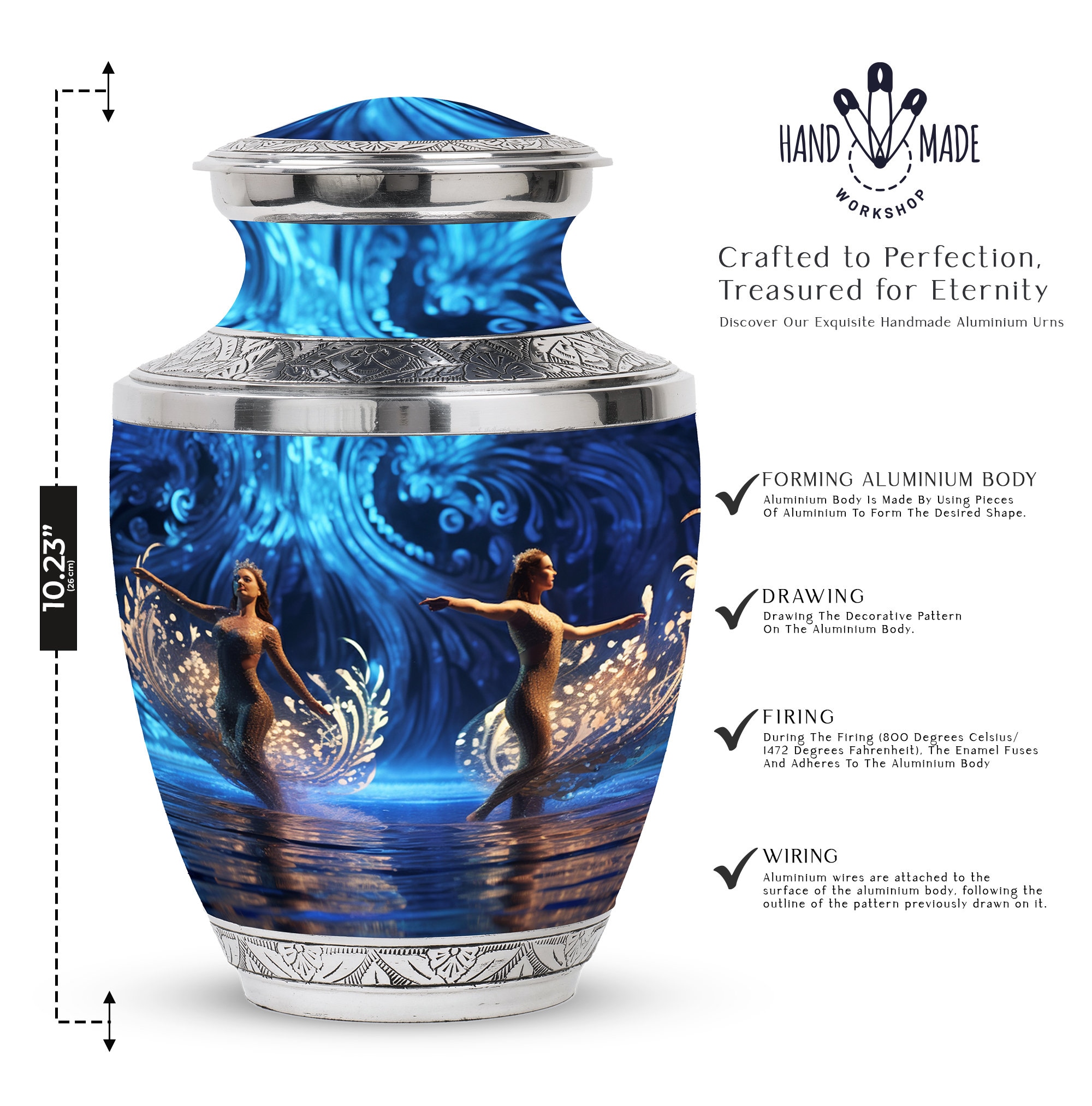 Mermaid Fantasy Cremation Urn for Human Ashes Adult Woman Upto 200 ...