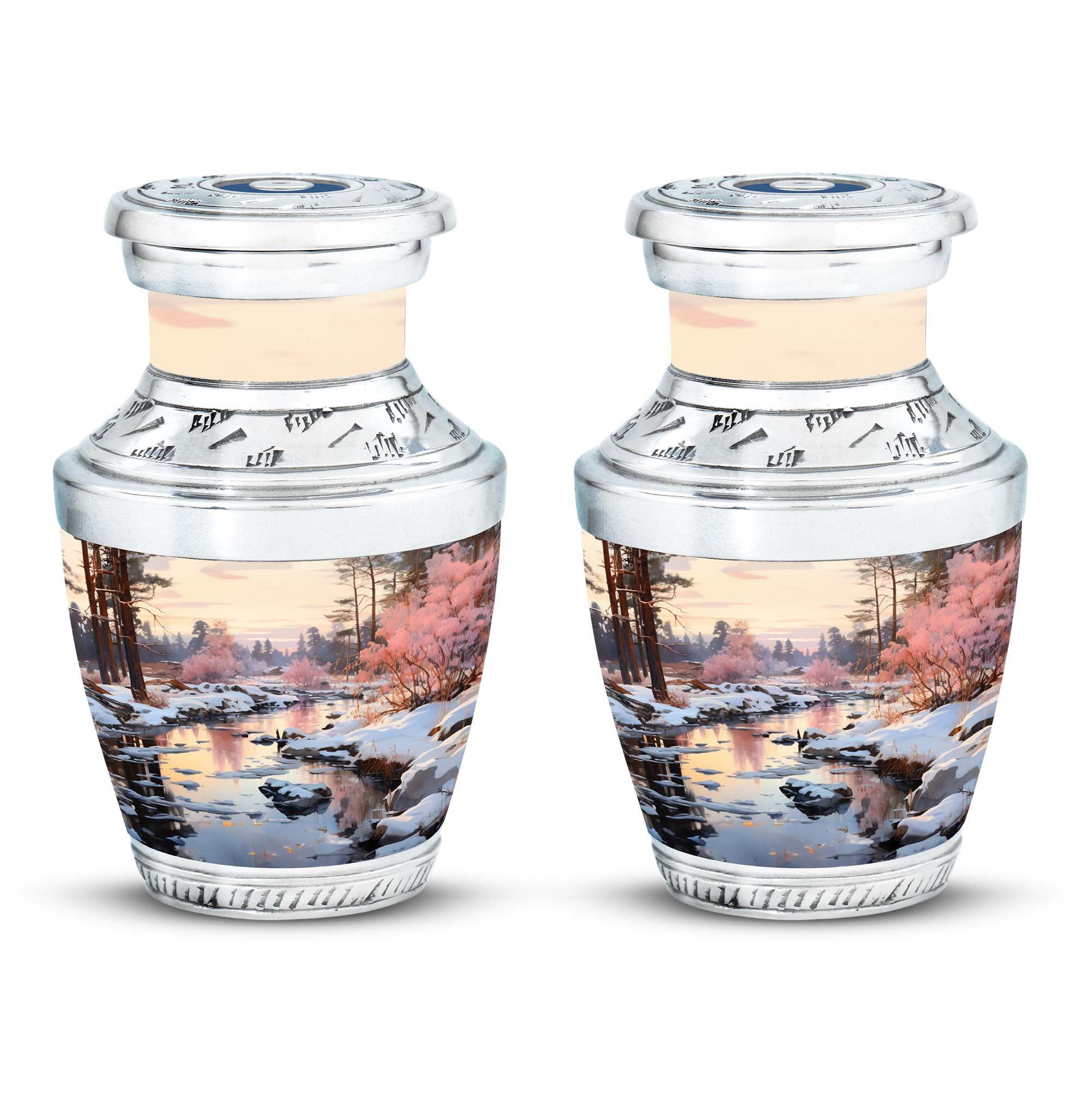 Personalized Winter Scene Cremation Urn With Serene Lake View ...