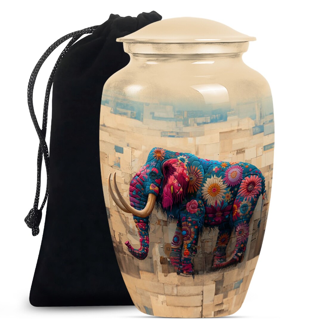 Beautiful Floral Elephant Urn for Ashes Upto 200 Cubic Inches Colorful ...