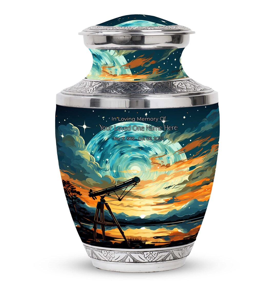 Starry Night Sky Telescope Sunset Cremation Urns for Men Upto 200 Cubic ...