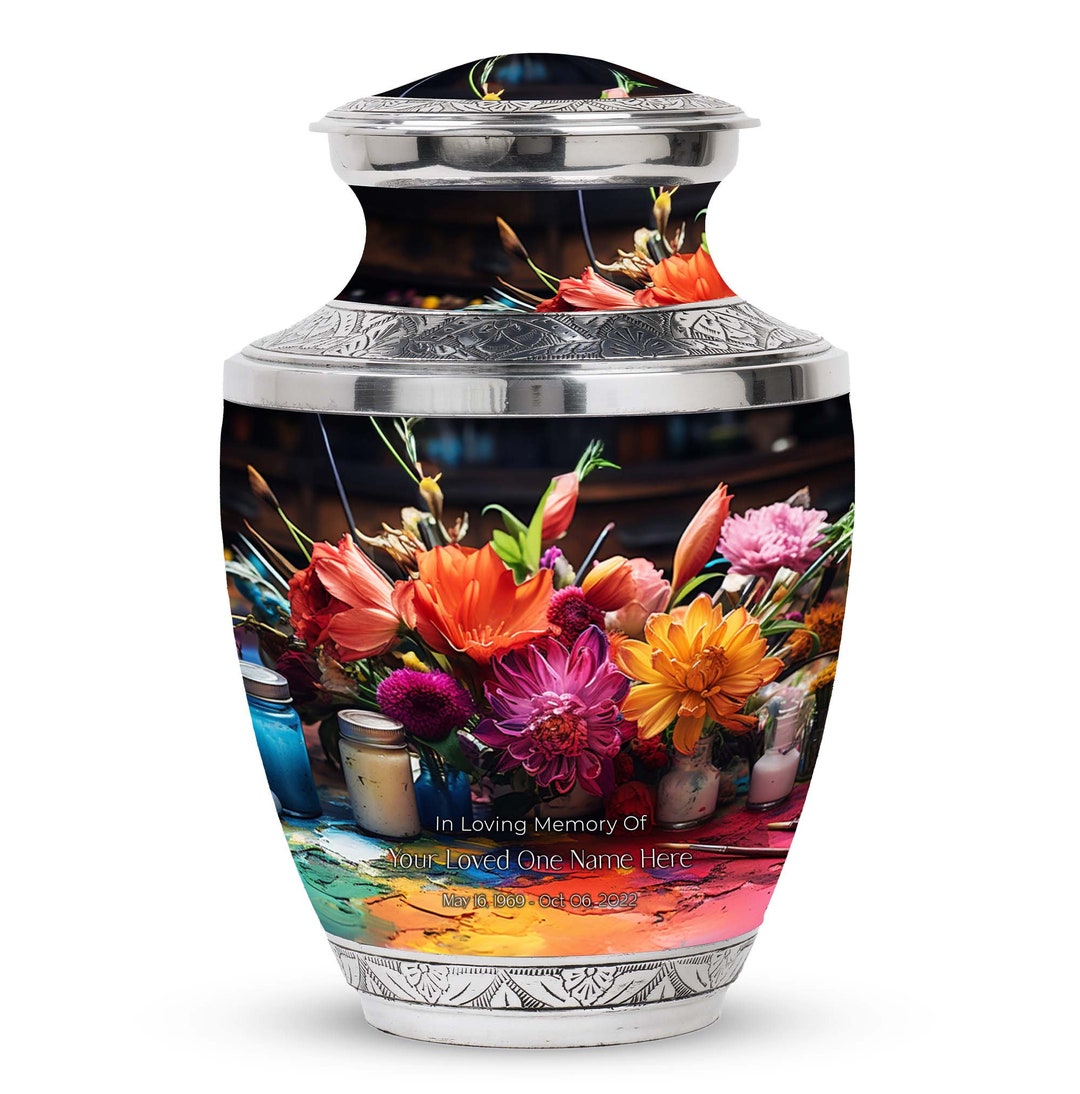 Artistic Painter Style Floral Memorial Urns for Human Ashes Upto 200 ...