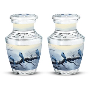 Sky Blue Cremation Urn for Adults Ashes With Blue Birds on Tree Branch ...