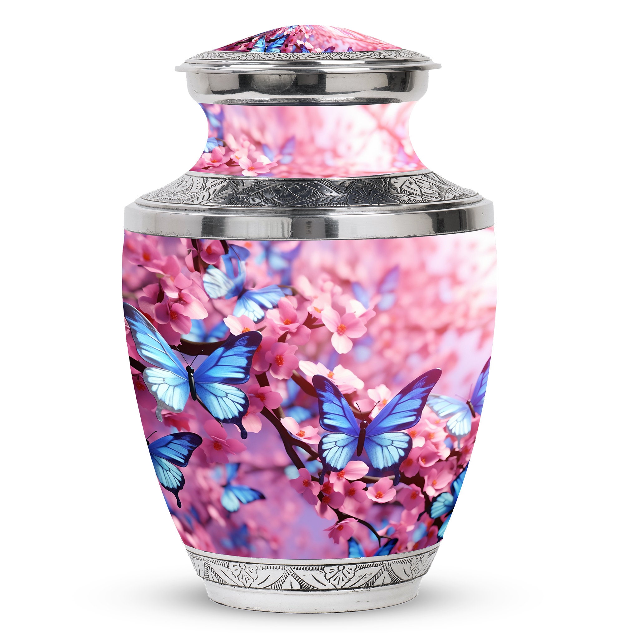 Handcrafted Cremation Urn Floral Urn With Soaring Butterflies Nature ...