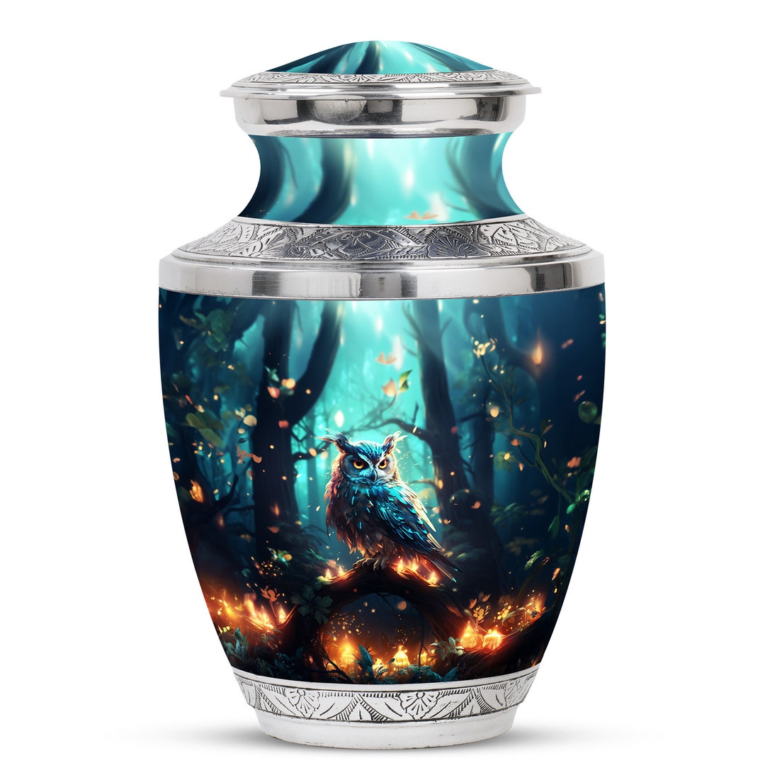 Handcrafted Forest Owl-themed Small Urn for Ashes Keepsake for Men Upto ...