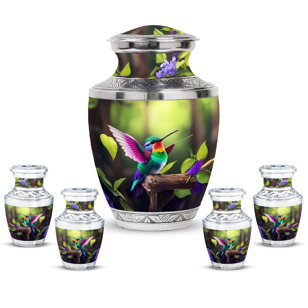 Handcrafted Hummingbird Nature-inspired Cremation Urn With Colorful ...