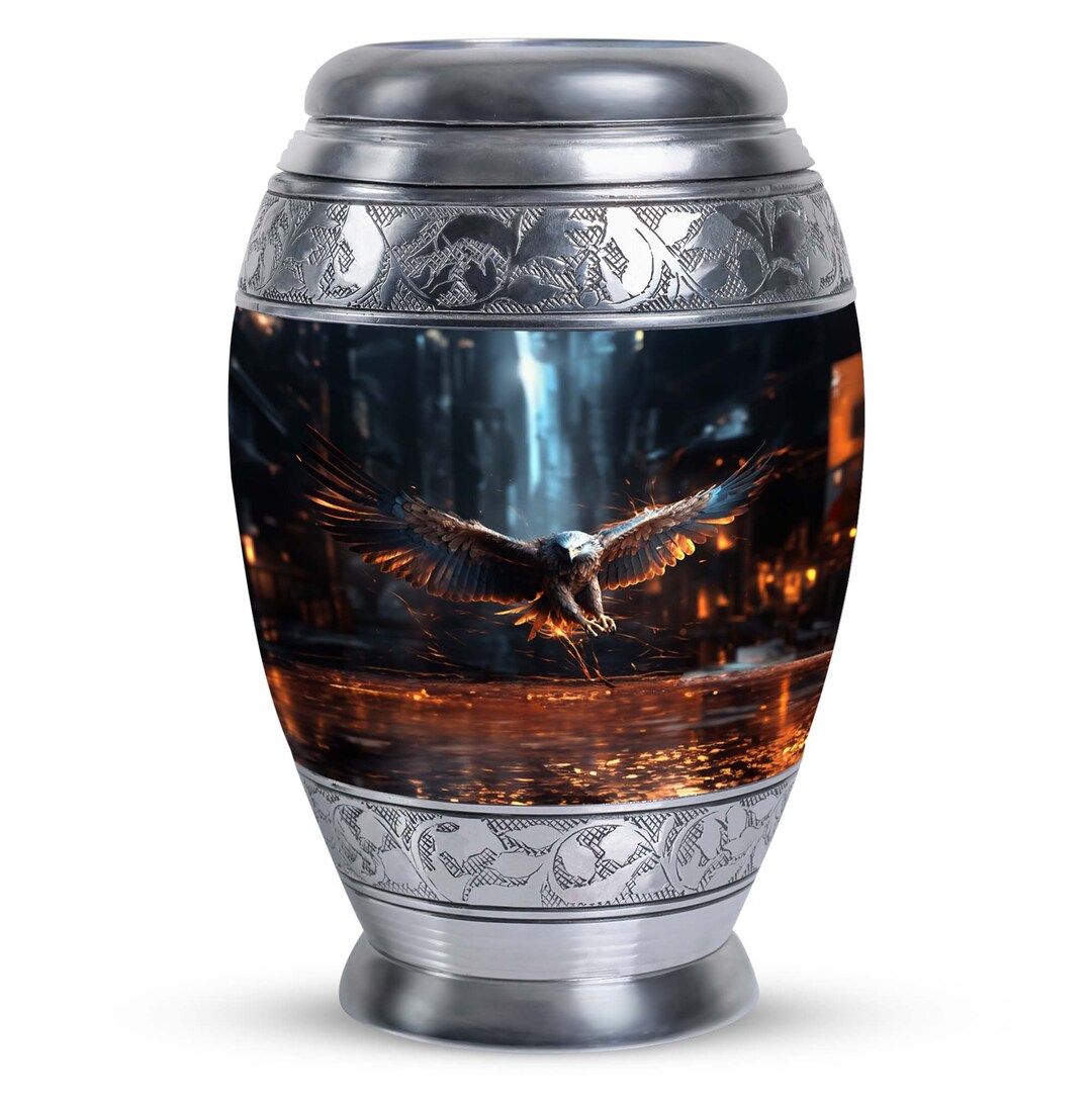 Handcrafted Cremation Urn With Fiery Wings 1-200 Cubic Inches Keepsake ...