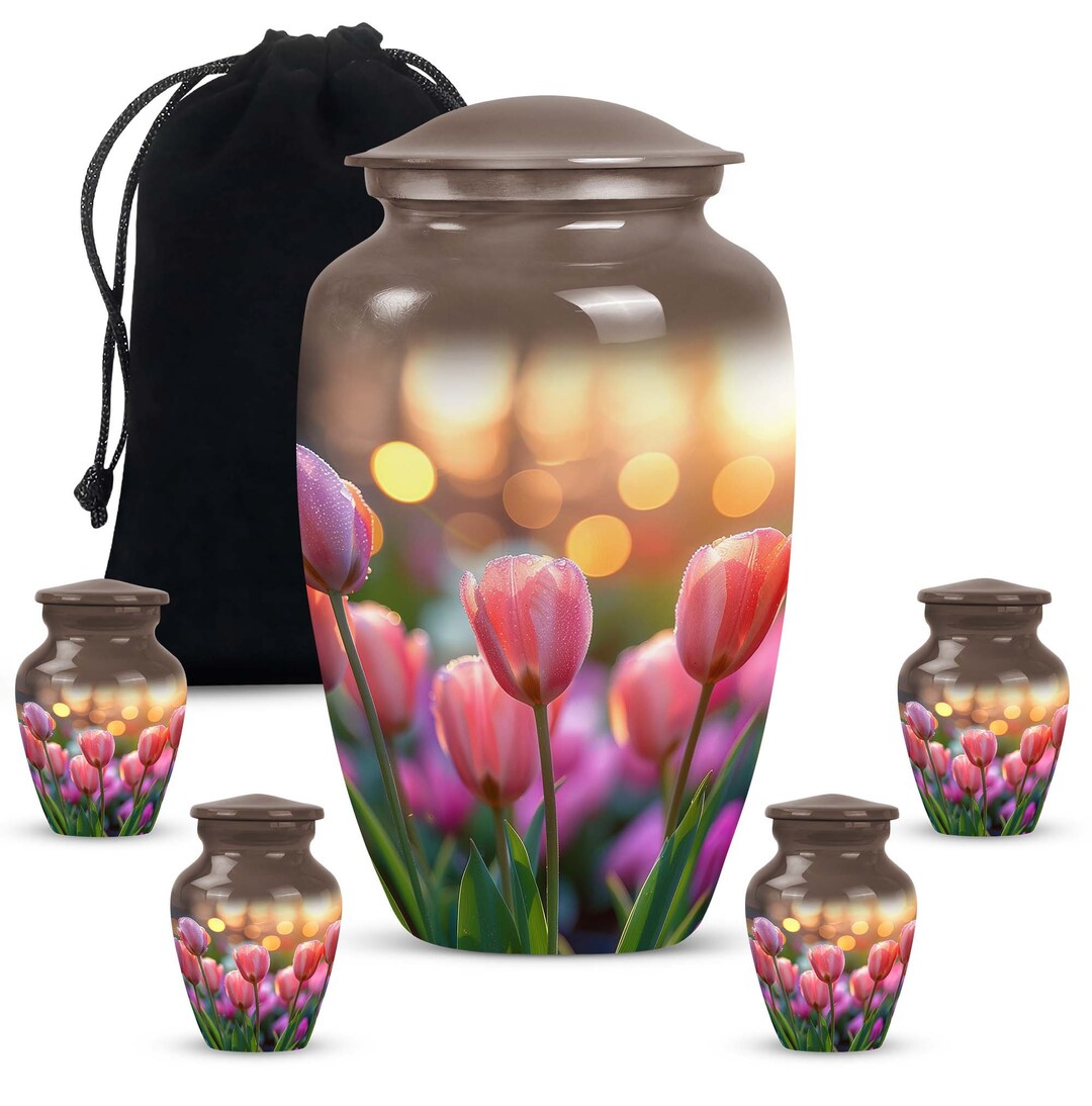 Sunset Glow Small Keepsake Urn Pink and Purple Tulip Design Urn Upto ...