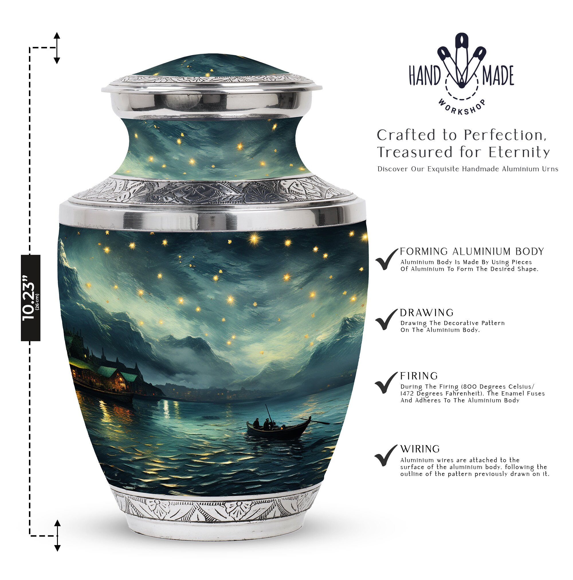 Starry Night Lake Cremation Keepsake Urn for Human Ashes Upto 200 Cubic ...