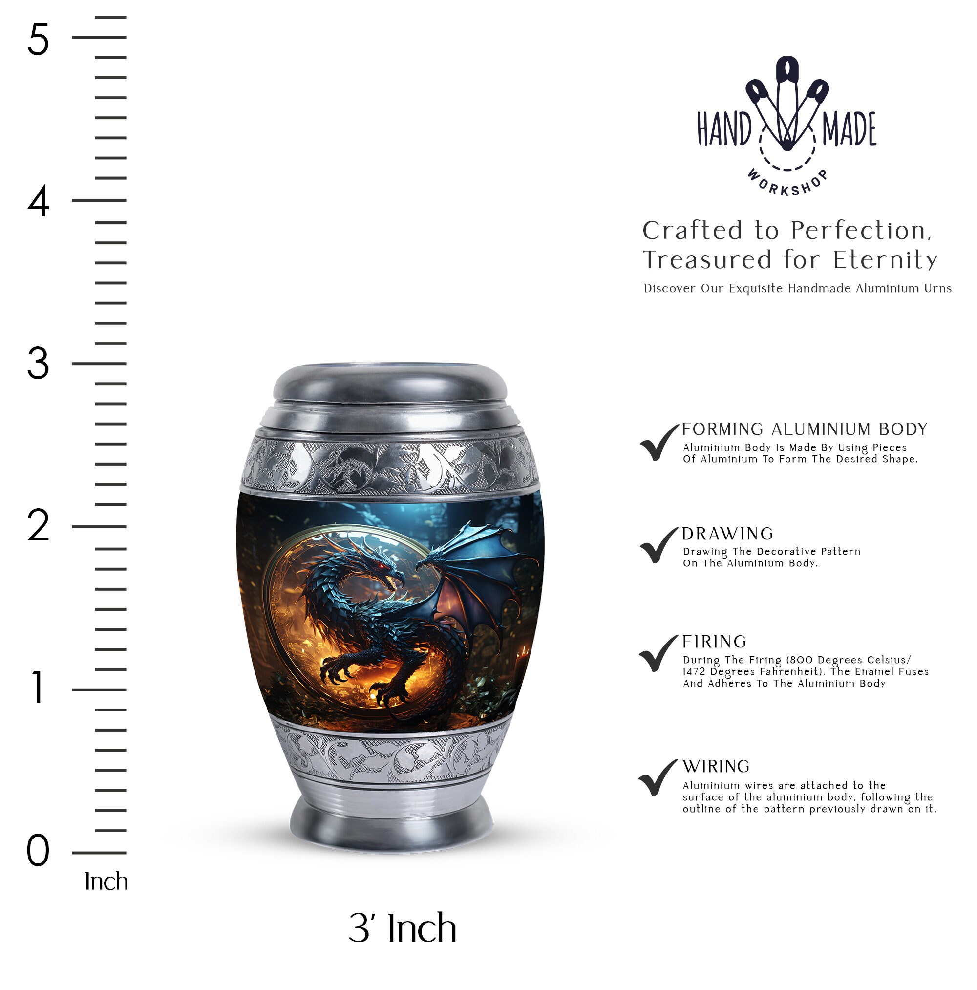 Midnight Sapphire Dragon Large Urns for Human Ashes Adult Male Upto 200 ...