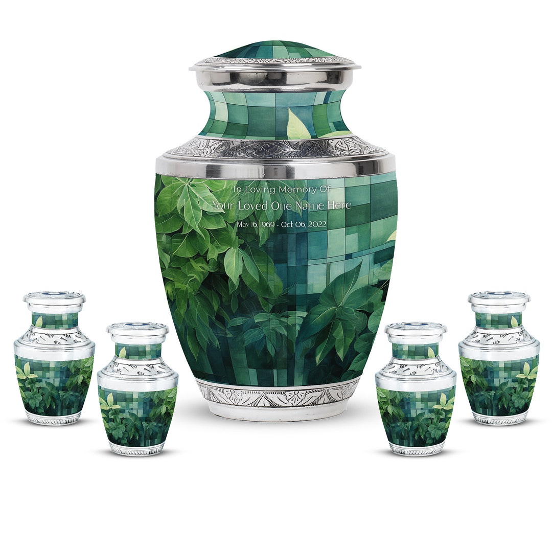Forest Green Leaf Pattern Burial Urns for Adult Human Ashes Upto 200 ...