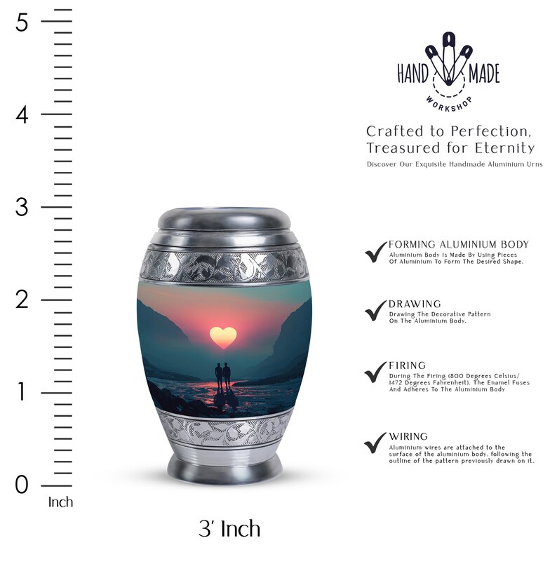 Handcrafted Love Couples Funeral Ashes Urn - Romantic Sunset Heart ...