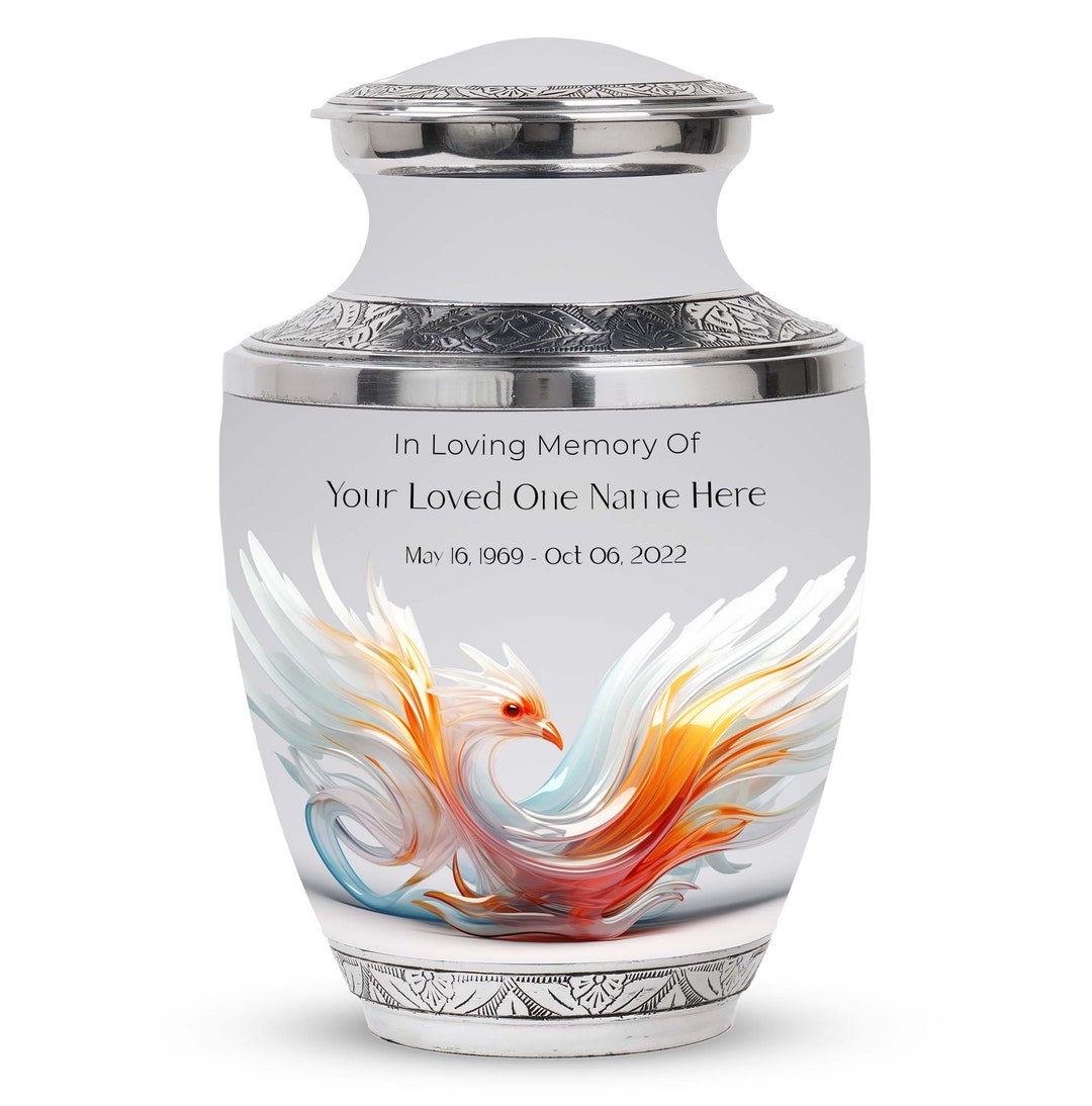 Custom Handmade Elegant Memorial White Phoenix Urns in Silver Sand ...