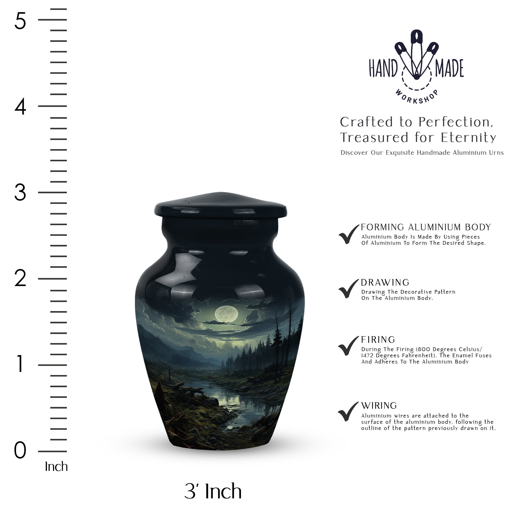 Engraved Moonlight Urn for Human Ashes Upto 200 Cubic Inches Keepsake ...