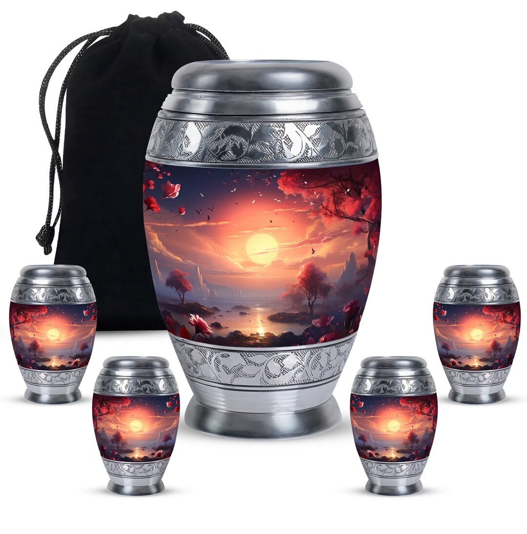 Crimson Sunset Cremation Memorial Urn for Humans Personalized Silver ...
