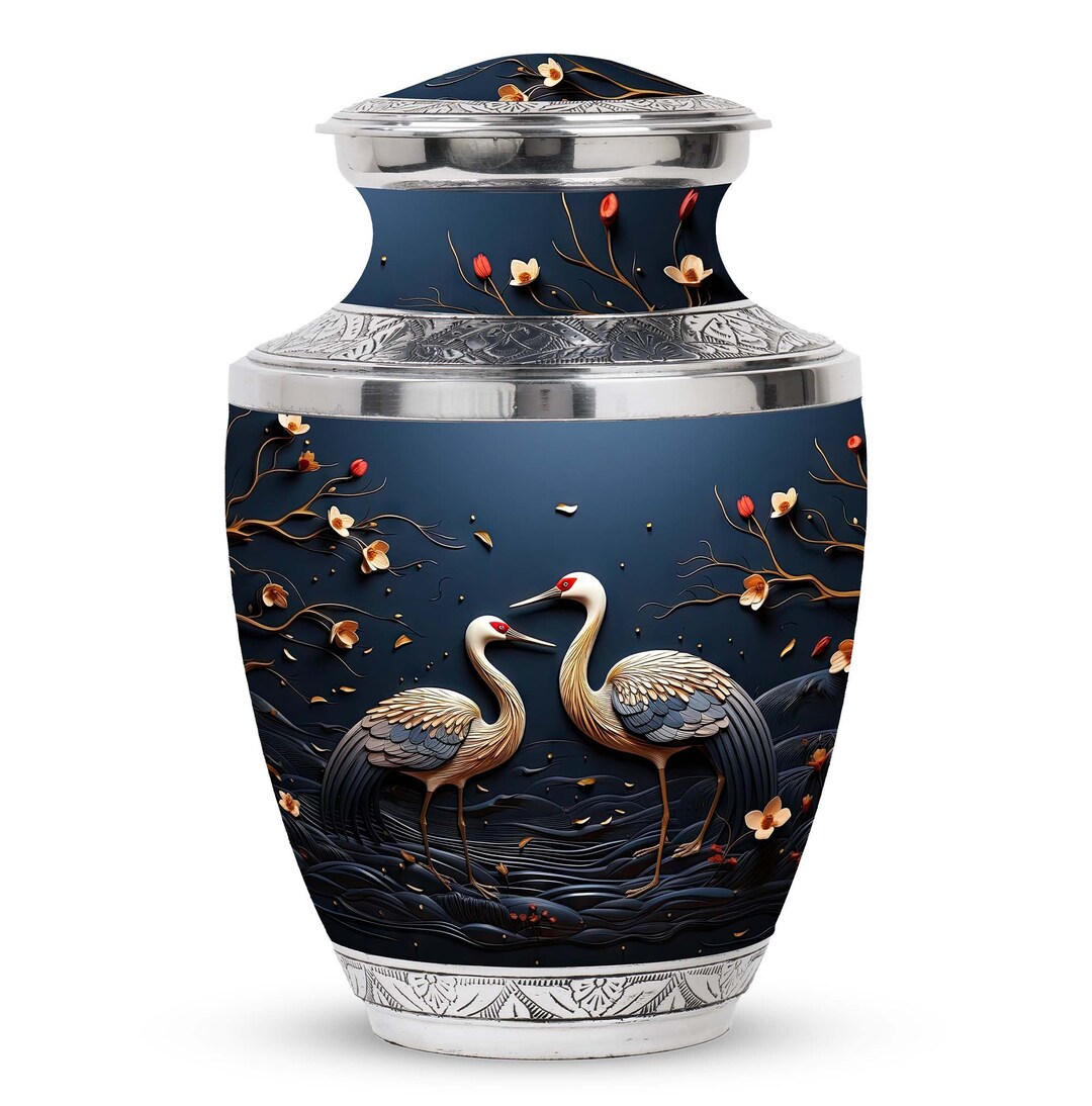 Decorative Urns for Human Ashes Elegant Crane and Blossoms Urns for Men ...