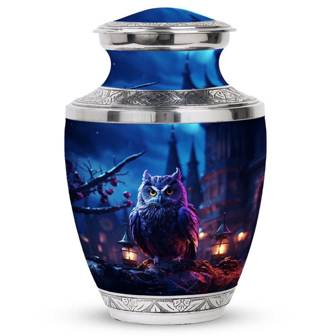 Handmade Small Cremation Burial Urns With Blue and Pink Owls Guiding ...
