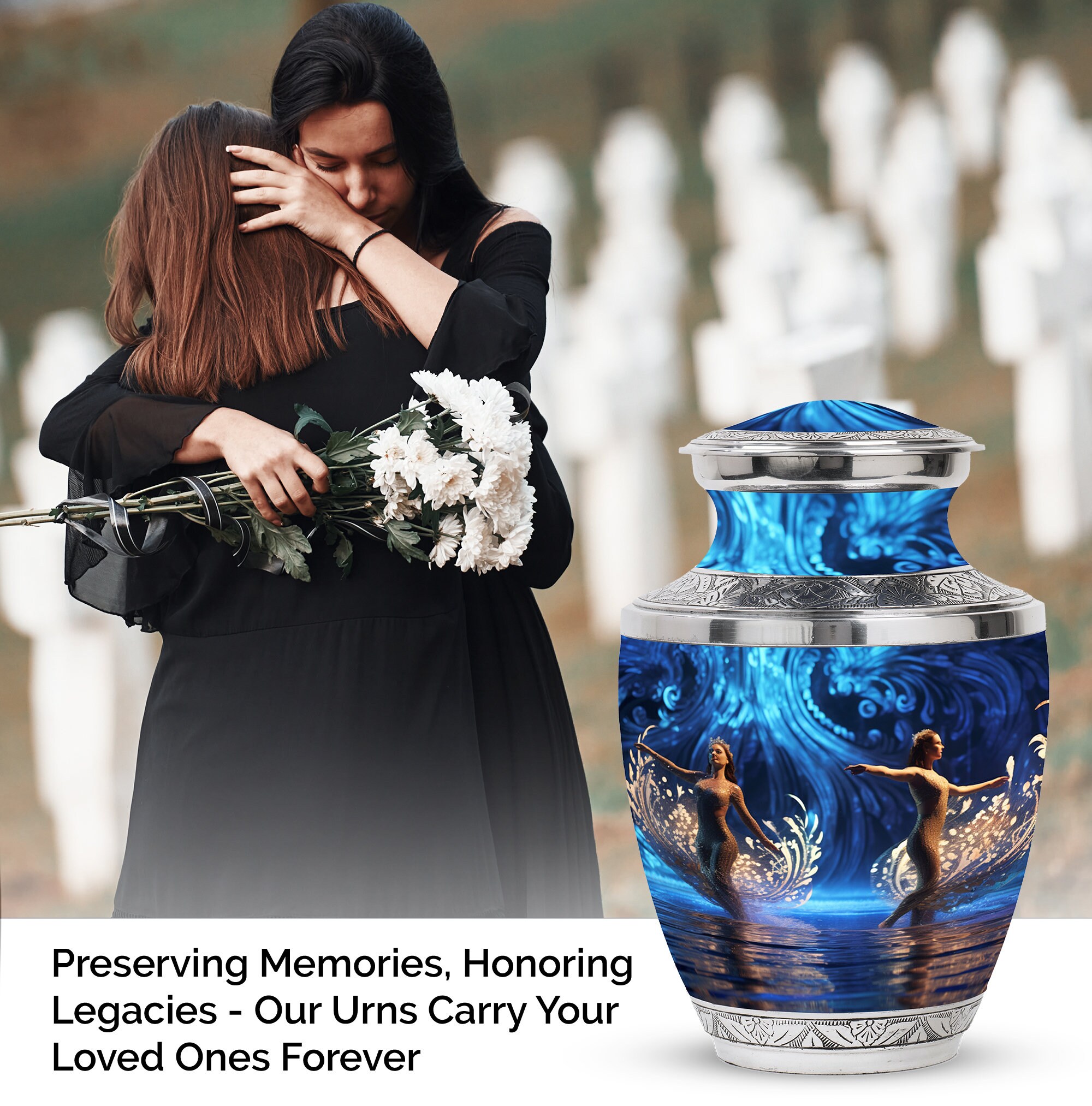 Mermaid Fantasy Cremation Urn for Human Ashes Adult Woman Upto 200 ...