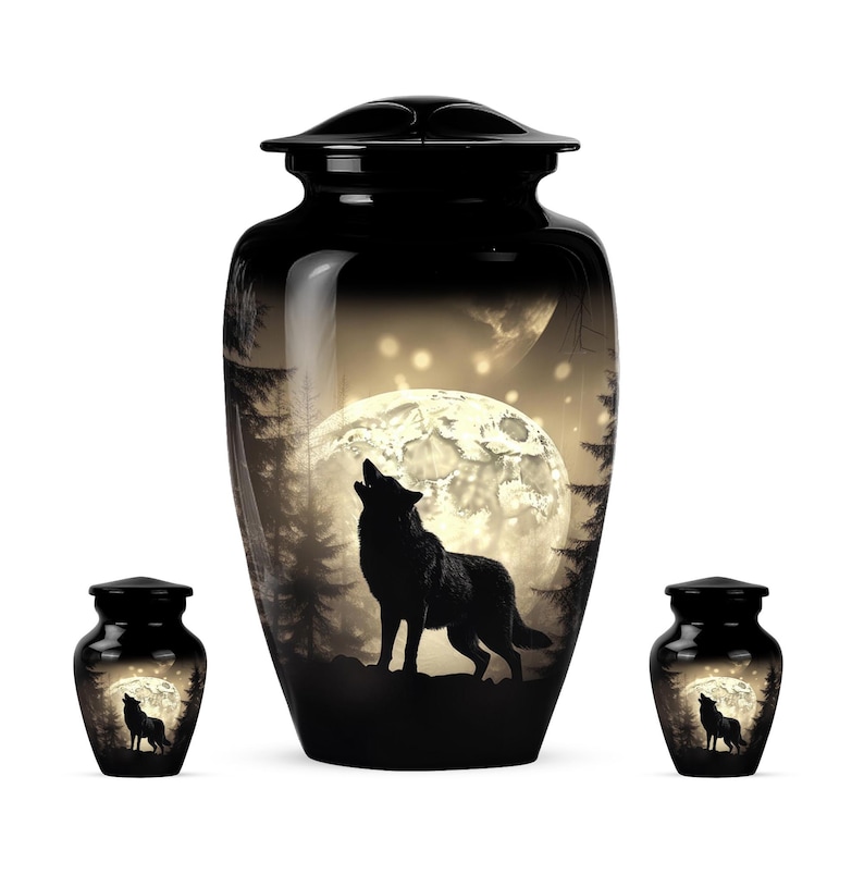 Moonlit Wolf Memorial Urn - Handcrafted 200 Cubic Inch Keepsake ...