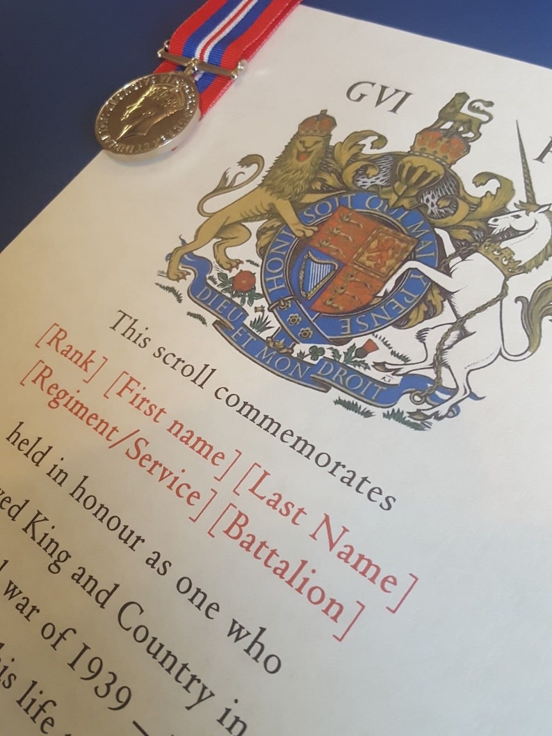 Replica World War II WW2 Memorial Scroll With Inscription of Recipients ...