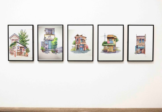 Japanese Style Watercolor Art Set Watercolor Printable Wall - Etsy