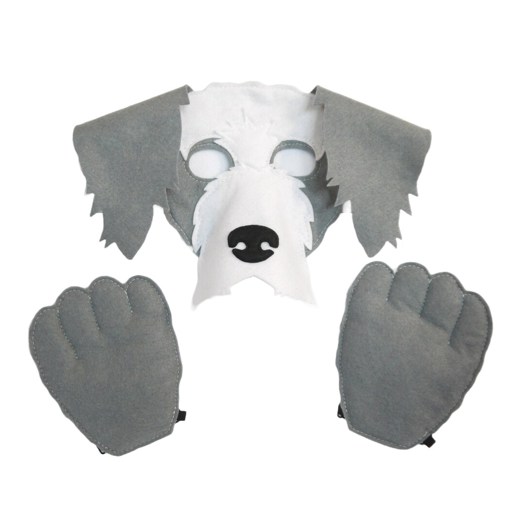 Labradoodle Mask and Paws Costume Grey and White Gift Costume Dog Puppy ...