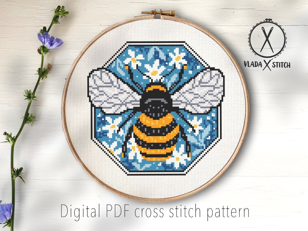 Honey Bee Modern Cross Stitch Pattern, Flowers, Insect Counted Cross ...