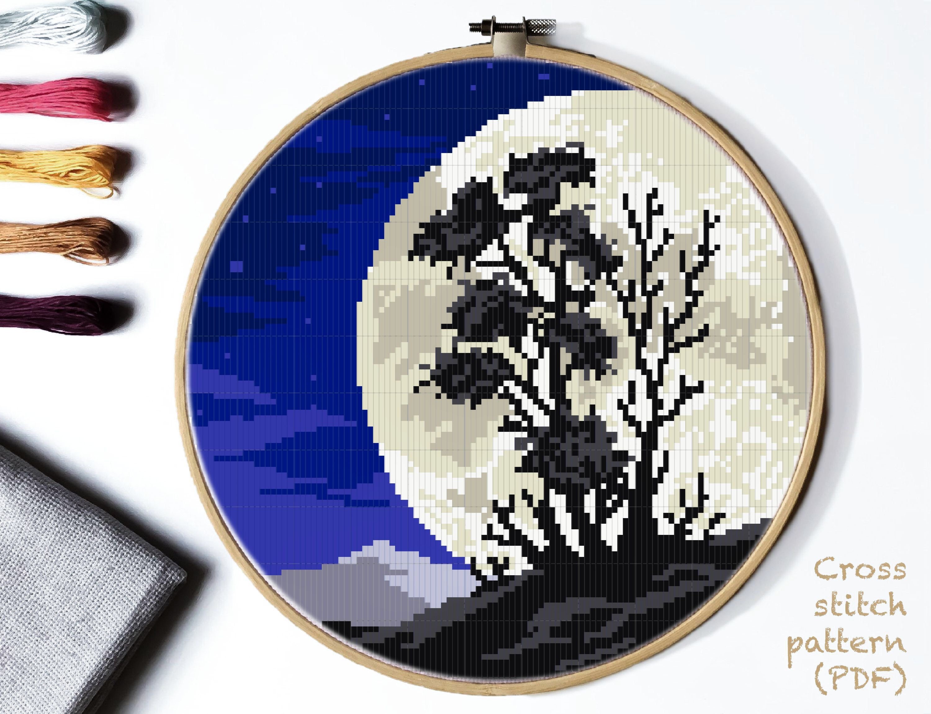Moon Modern Cross Stitch Pattern Nature Counted Cross Stitch - Etsy