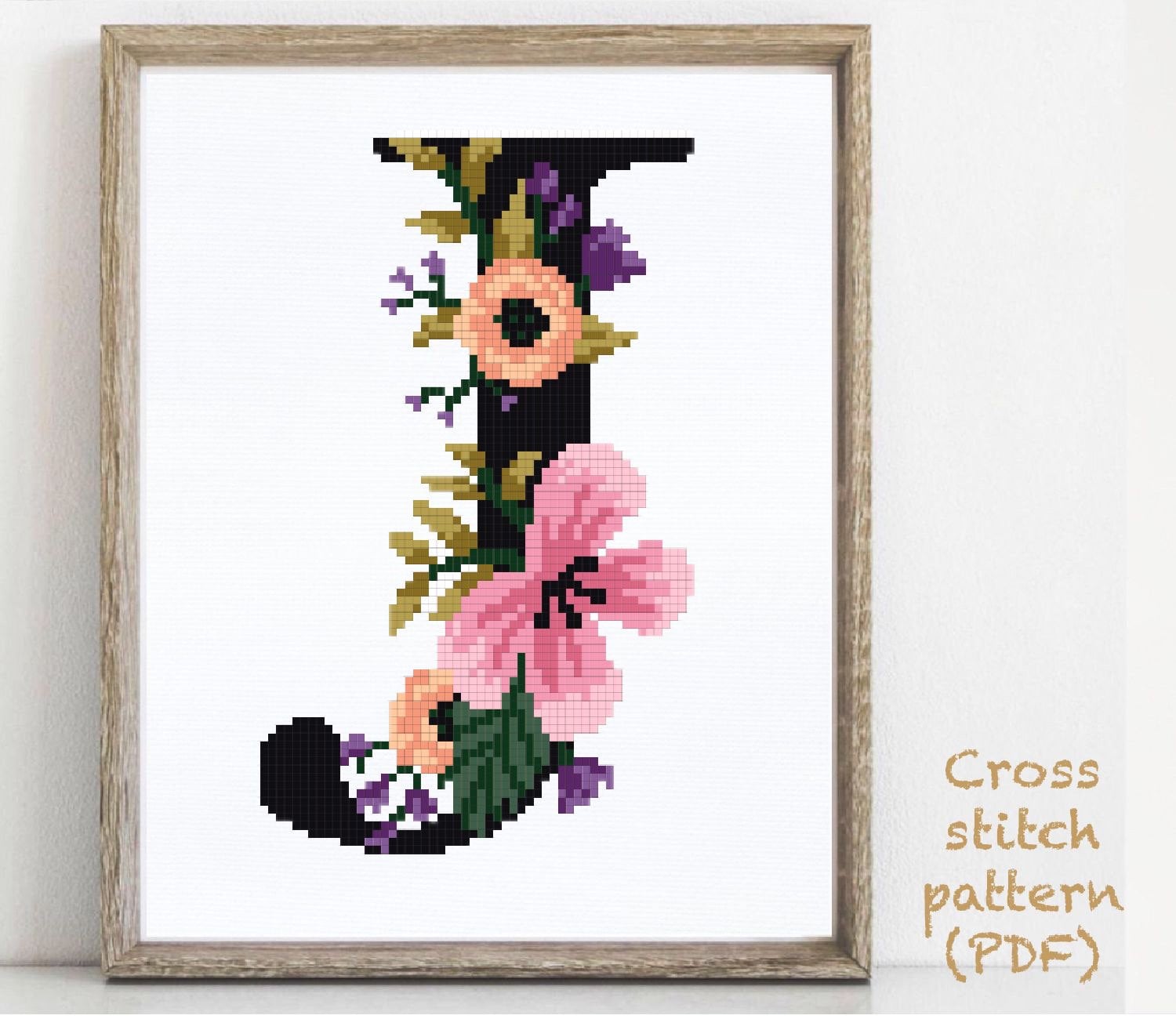 Letter J Floral Modern Cross Stitch Pattern flower counted | Etsy