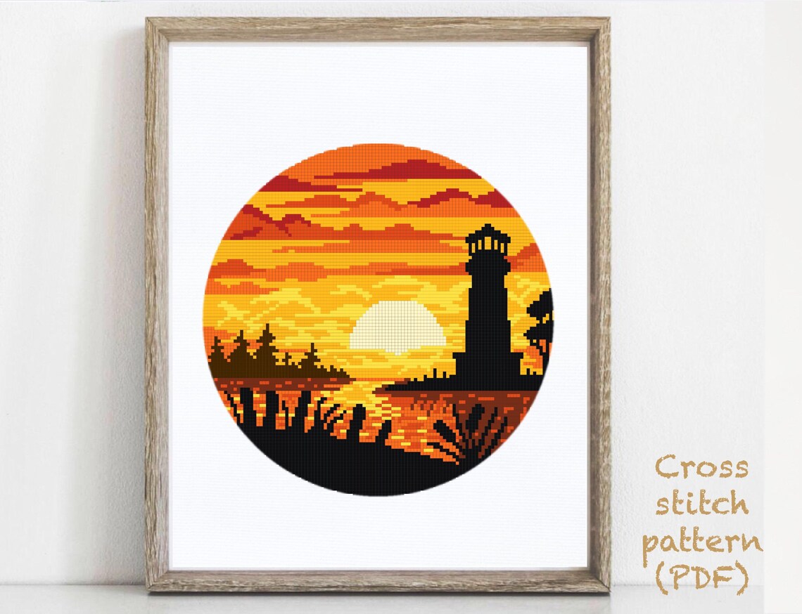 Lighthouse Cross Stitch Pattern Landscape Counted Cross - Etsy