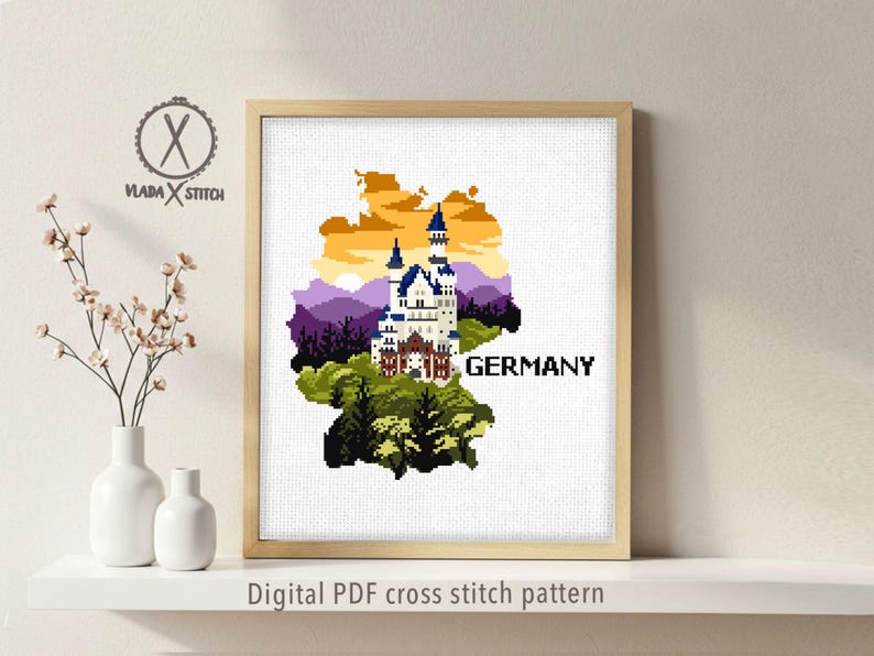 Germany Castle Cross Stitch Pattern, Landscape Easy Count Chart (PDF ...
