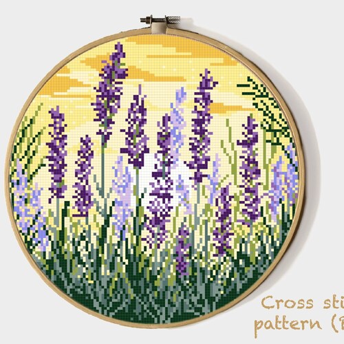 Flowers Modern Cross Stitch Pattern Lavender Nature Instant | Etsy
