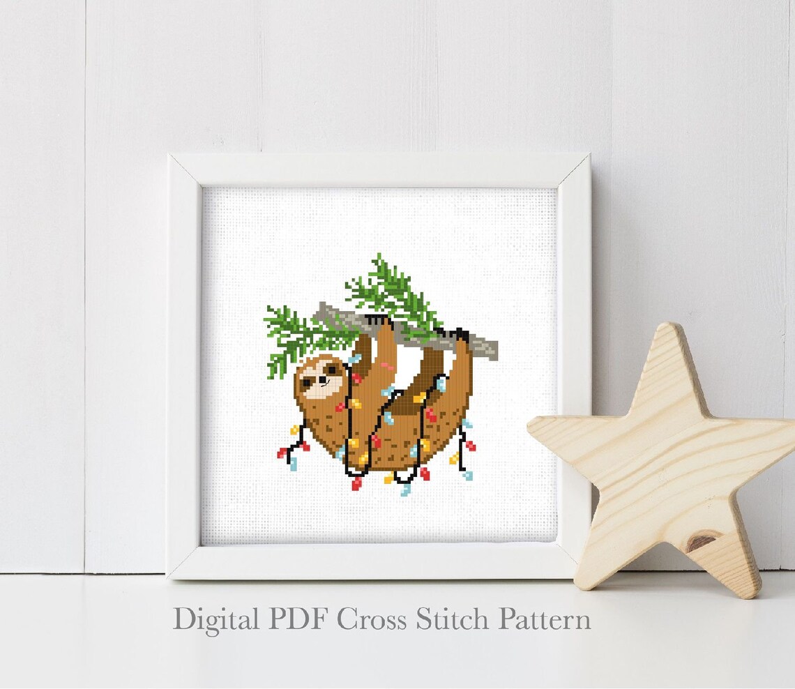 Set of 3 Christmas Sloths Modern Cross Stitch Pattern Easy - Etsy