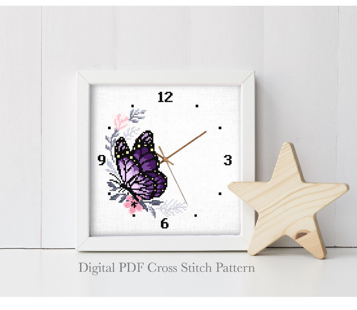 Clock Modern Cross Stitch Pattern Cross Stitch Butterfly | Etsy