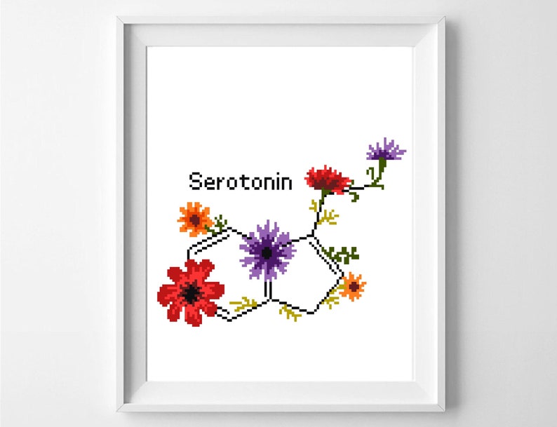 Hormone Floral Cross Stitch Pattern Modern, Serotonin Flower, Atomic ...