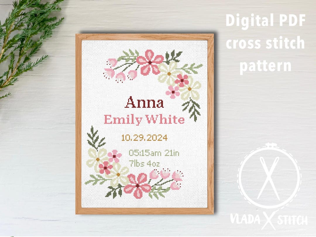 Birth Announcement Modern Cross Stitch Pattern, Baby, Personalized, Boy ...