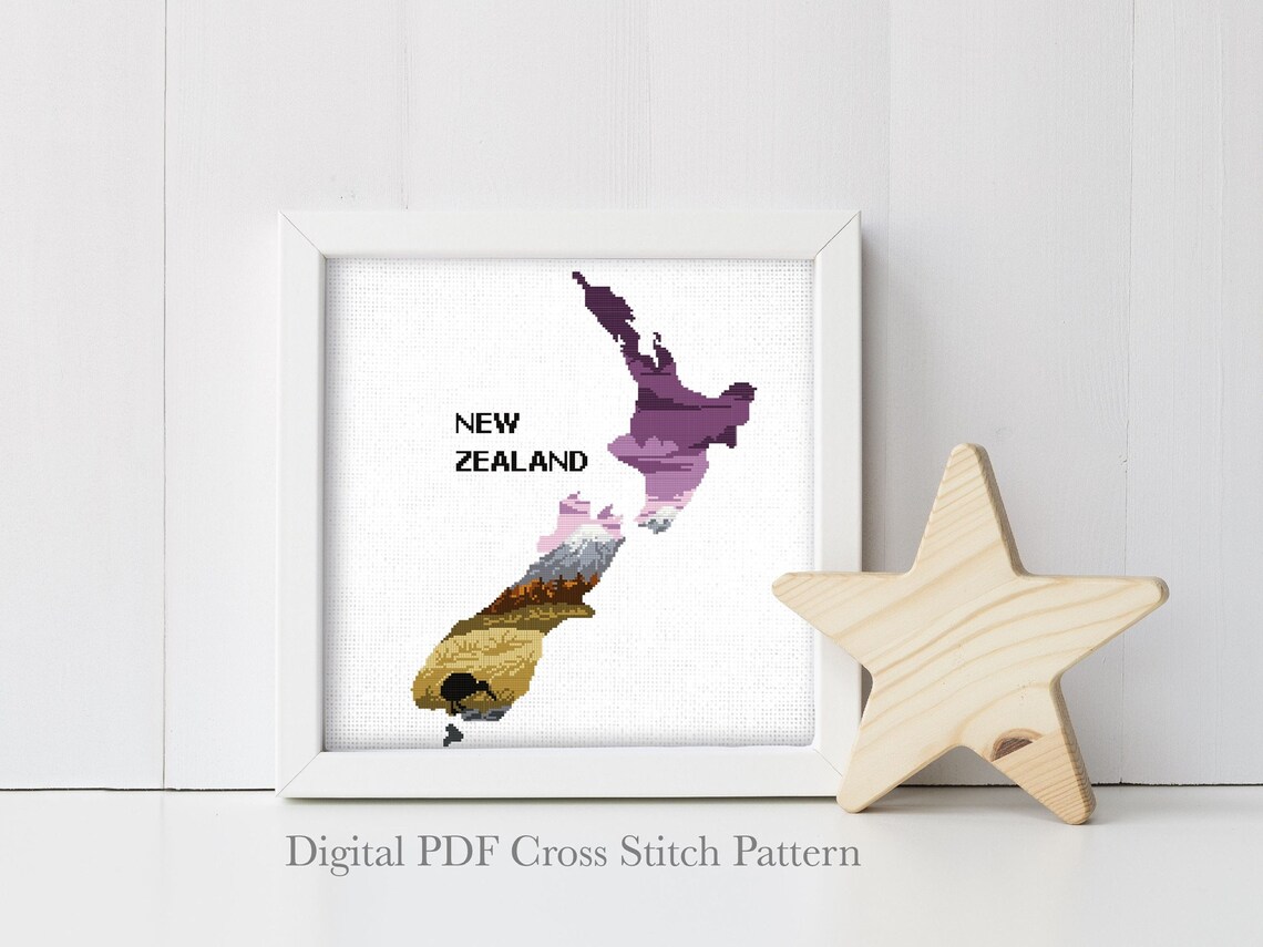Silhouette New Zealand Modern Cross Stitch Pattern nature | Etsy