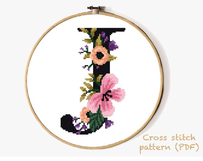 Letter J Floral Modern Cross Stitch Pattern Flower Counted - Etsy