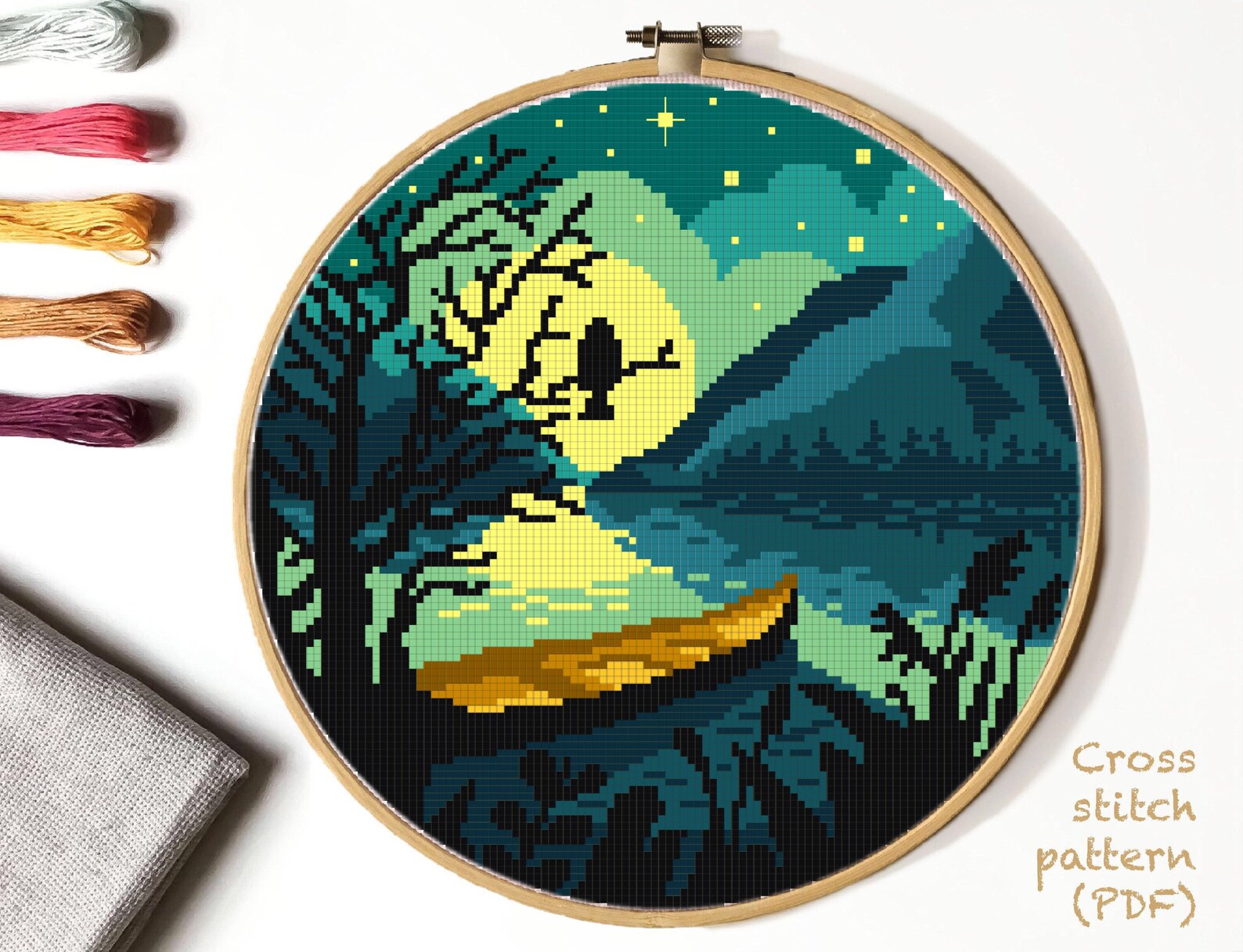 Night Landscape Cross Stitch Pattern Moon Counted Cross | Etsy