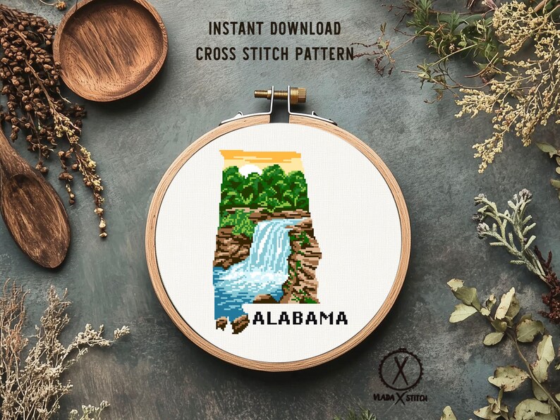 Alabama State Modern Cross Stitch Pattern, Little Rivercanyon National ...