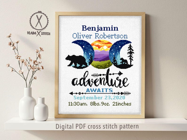 Birth Announcement Cross Stitch Pattern, Baby, Personalized, Boy Girl ...