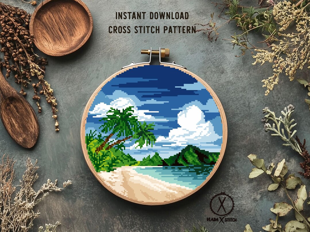 National Park of American Samoa Cross Stitch Pattern, Easy, Landscape ...
