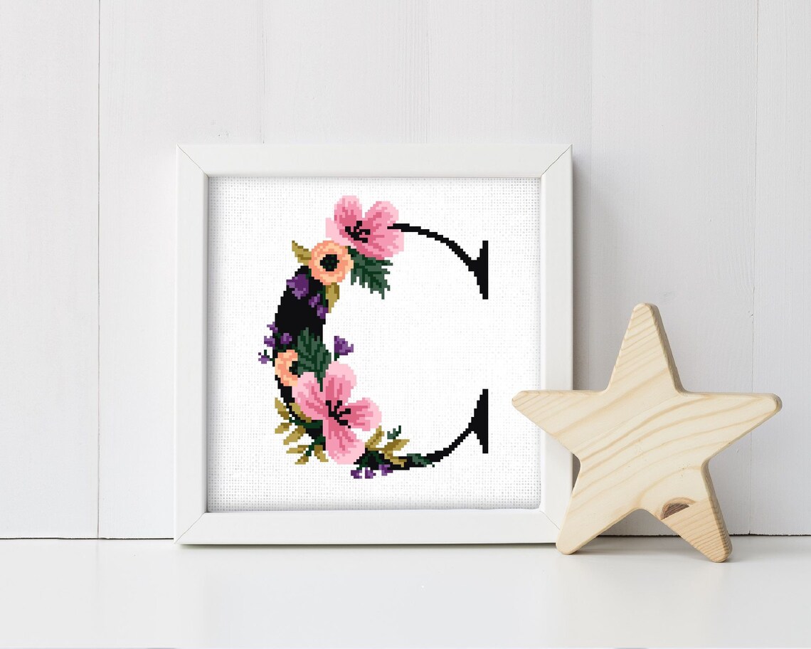 Letter C Floral Modern Cross Stitch Pattern Flower Counted | Etsy