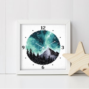 Clock Modern Cross Stitch Pattern, Nature Cross Stitch Pattern, Instant ...